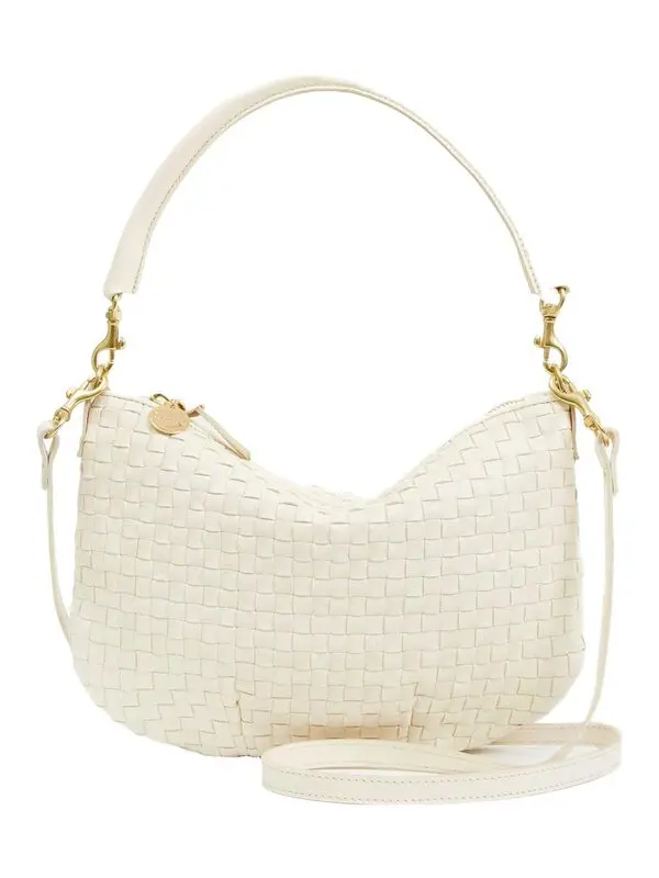 Clare V. Petit Moyen Woven Messenger Bag - Cream Woven Checker