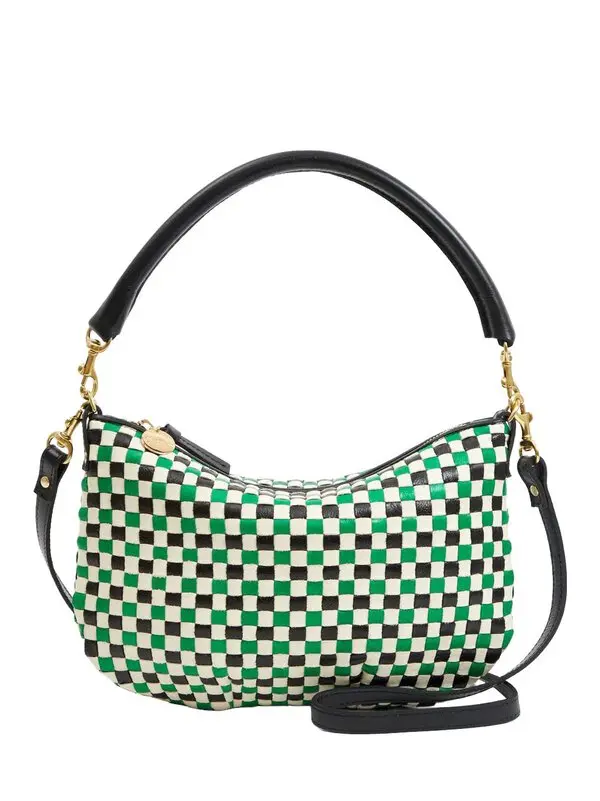 Clare V. Petit Moyen Woven Messenger Bag - Green Apple Multi Woven Checke