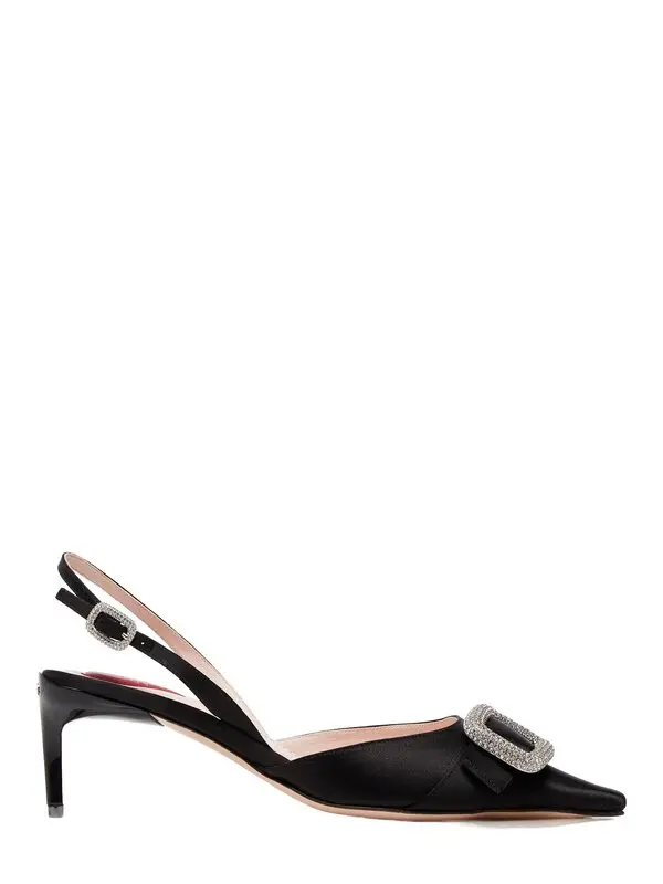 ROGER VIVIER Dorsay Buckle-embellished Satin Slingback Pumps - Black