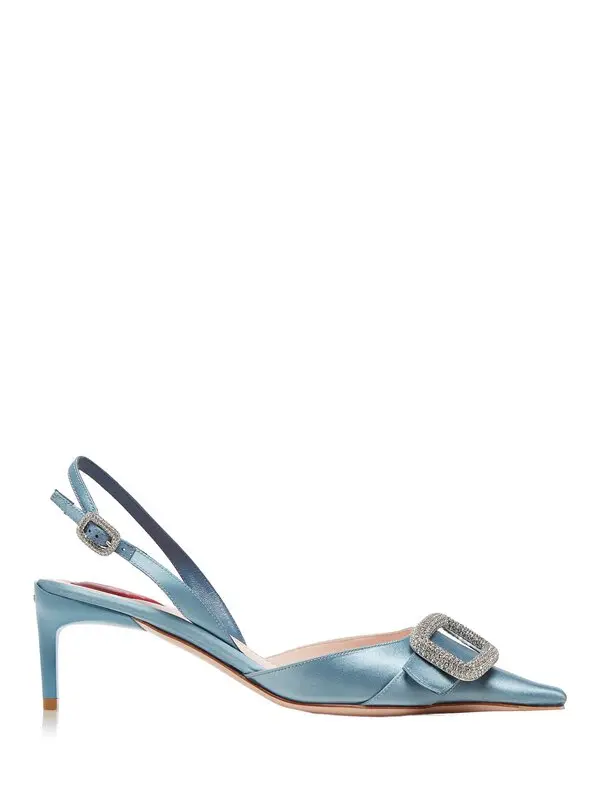 ROGER VIVIER Dorsay Buckle-embellished Satin Slingback Pumps - Blue