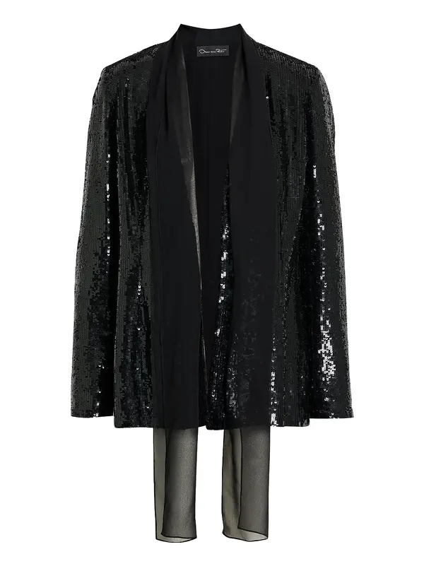 Oscar De La Renta Sequined Silk-chiffon Blazer - Black