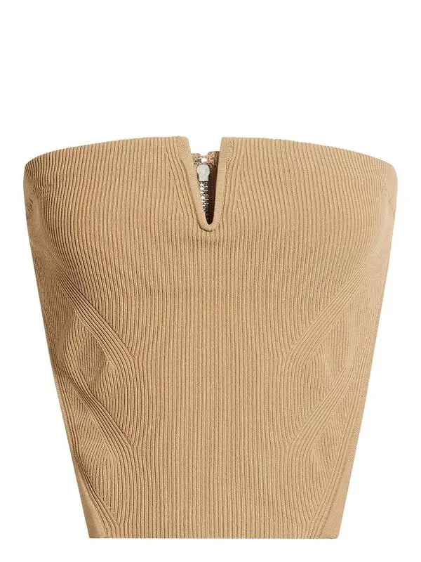 DION LEE Strapless Ribbed Knit Top - Sand