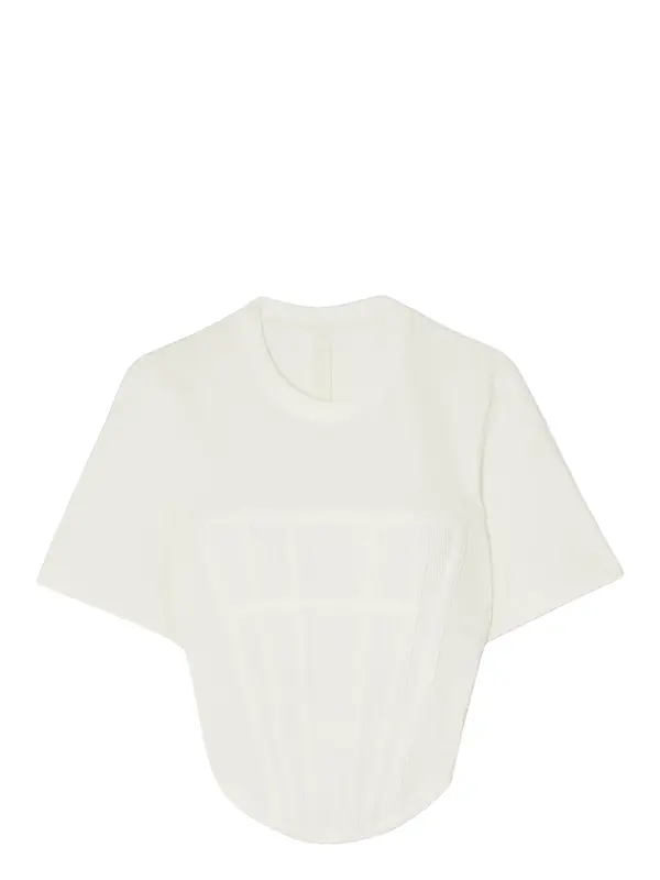 DION LEE Cropped Grosgrain-trimmed Ribbed Stretch-cotton Jersey T-shirt - Ivory
