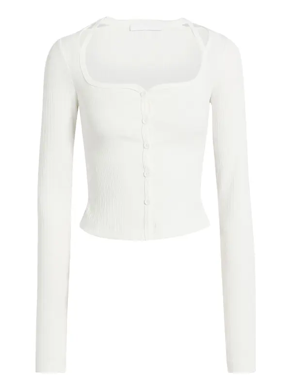Helmut Lang Cutout Ribbed-knit Cardigan - Off-white