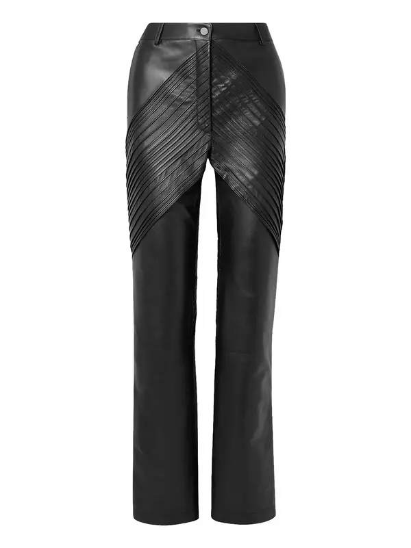 PETER DO Pintucked Leather Straight-leg Trousers - Black