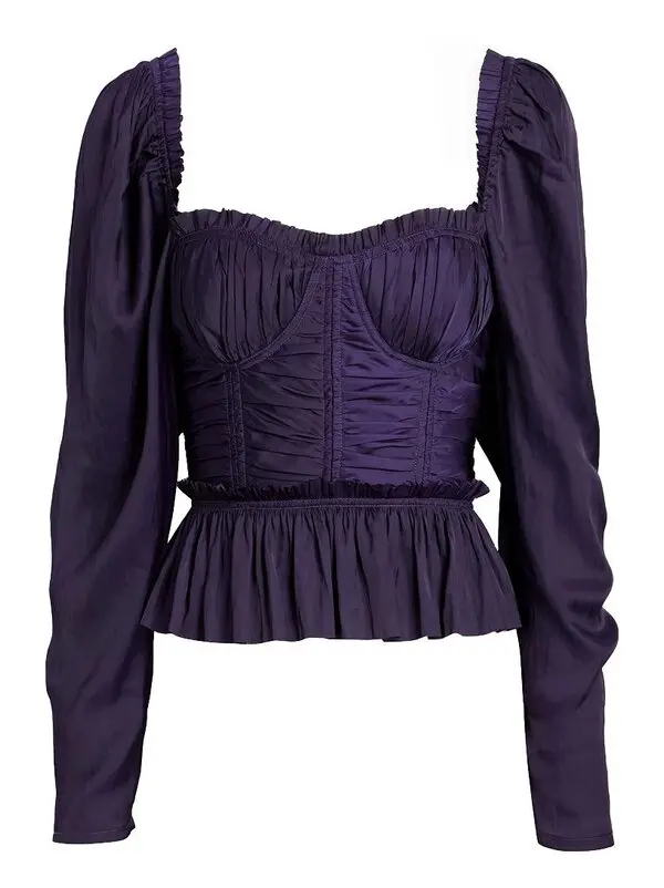 Ulla Johnson Mia Ruched Satin Peplum Blouse - Purple