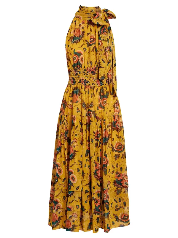 Ulla Johnson Maya Floral-print Silk-chiffon Midi Dress - Marigold