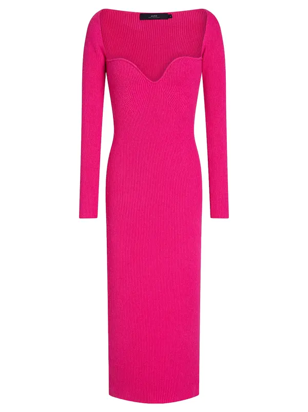 Arch4 Coco Ribbed Cashmere Midi Dress - Fuchsia