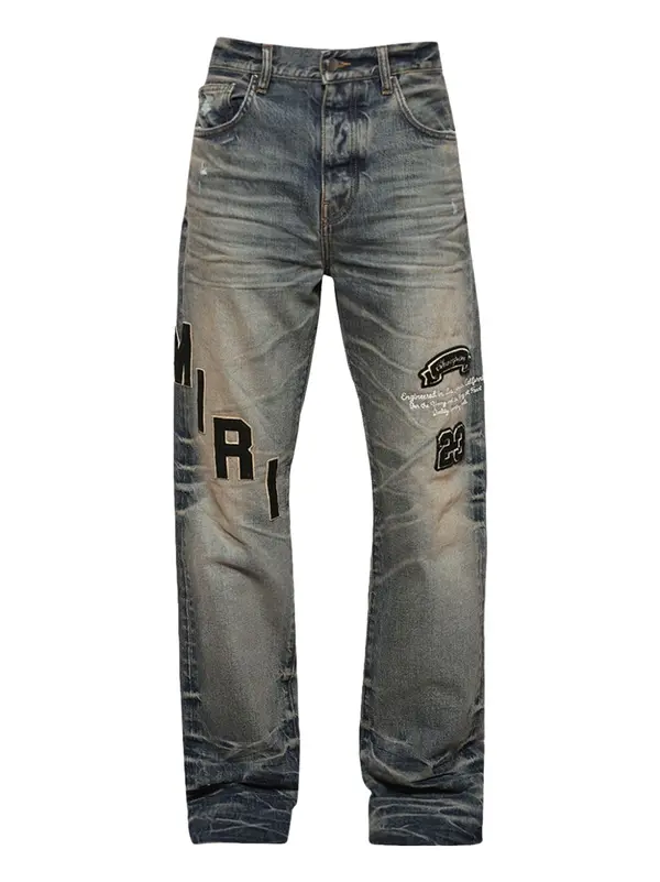 Amiri Logo-patch Distressed Jeans - Blue