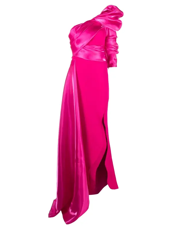 GABY CHARBACHY Asymmetric Draped One-shoulder Gown - Pink