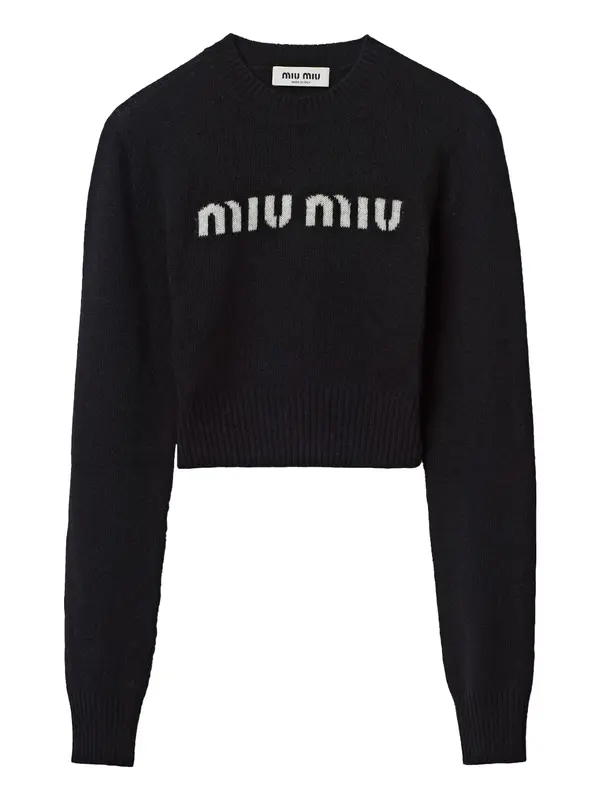 Miu Miu Logo-intarsia Cashmere Jumper - Black