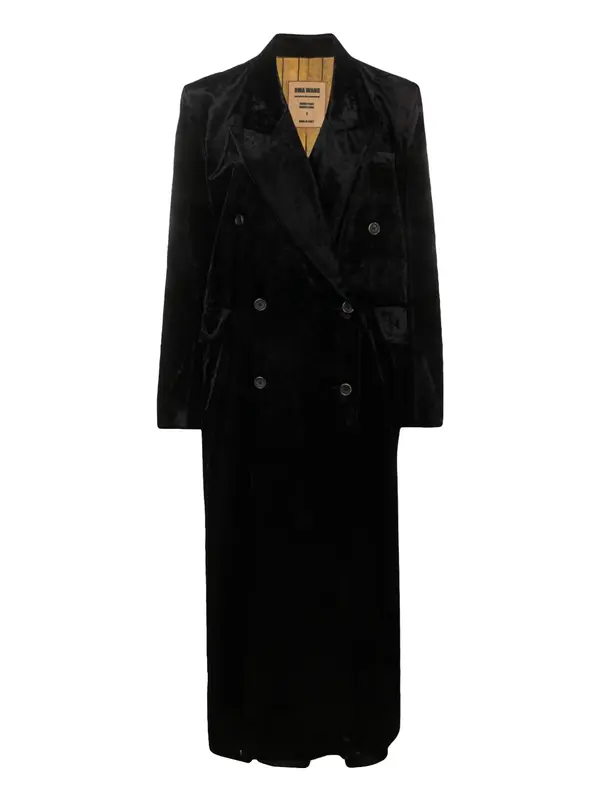 UMA WANG Velvet-effect Double-breasted Coat - Black