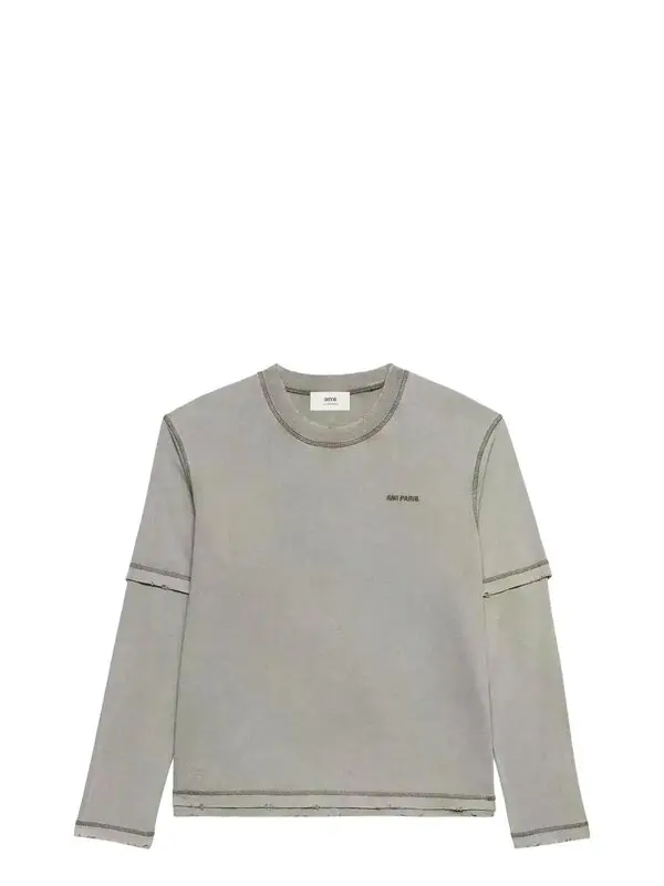 AMI Paris Embroidered-logo Layered Sweatshirt - Grey