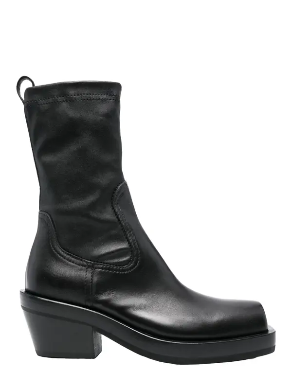 Agl Square-toe Leather Calf-length Boots - Black
