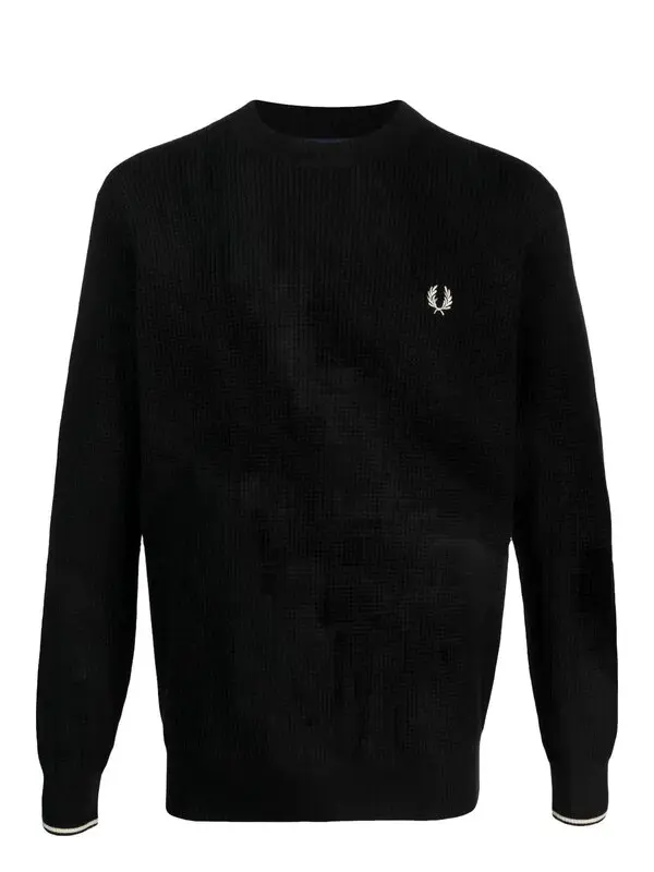 Fred Perry Waffle-knit Logo-embroidered Jumper - Black