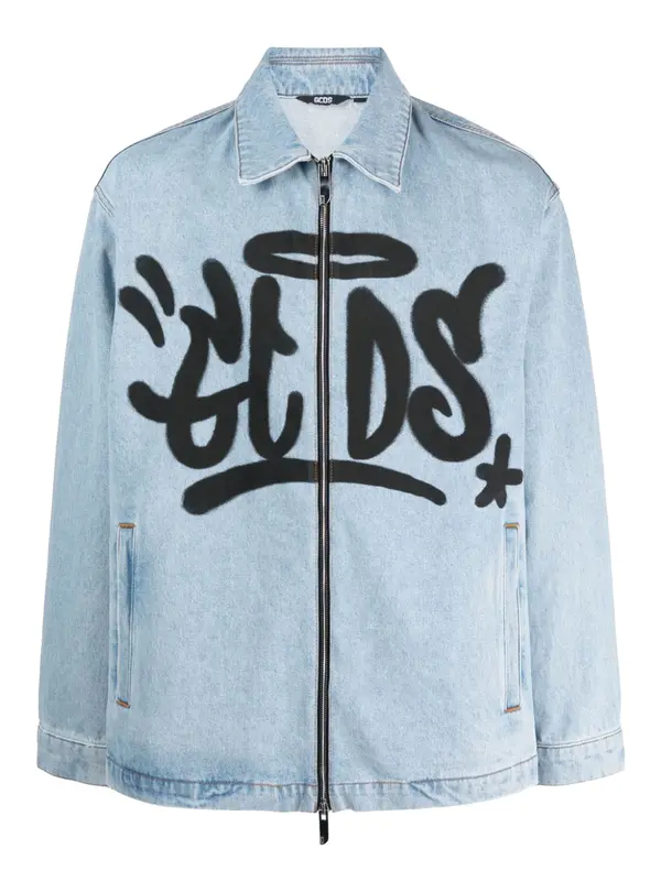 Gcds Graffiti-print Denim Jacket - Blue