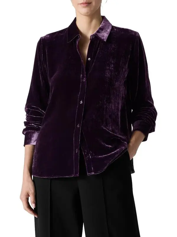 Eileen Fisher Classic Collar Velvet Button-up Shirt - Vilet