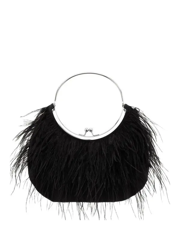 Nina Splash Feather Handbag - Black