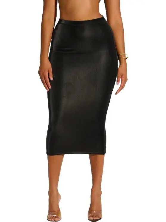 Naked Wardrobe Strapless Faux Suede Midi Pencil Skirt - Black
