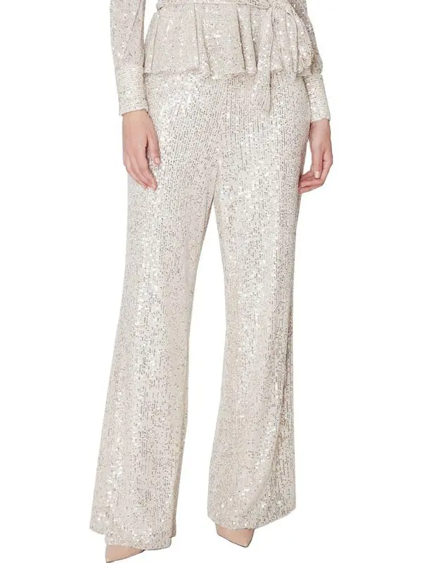 Julia Jordan Straight Leg Sequin Pants - Ivory/silver