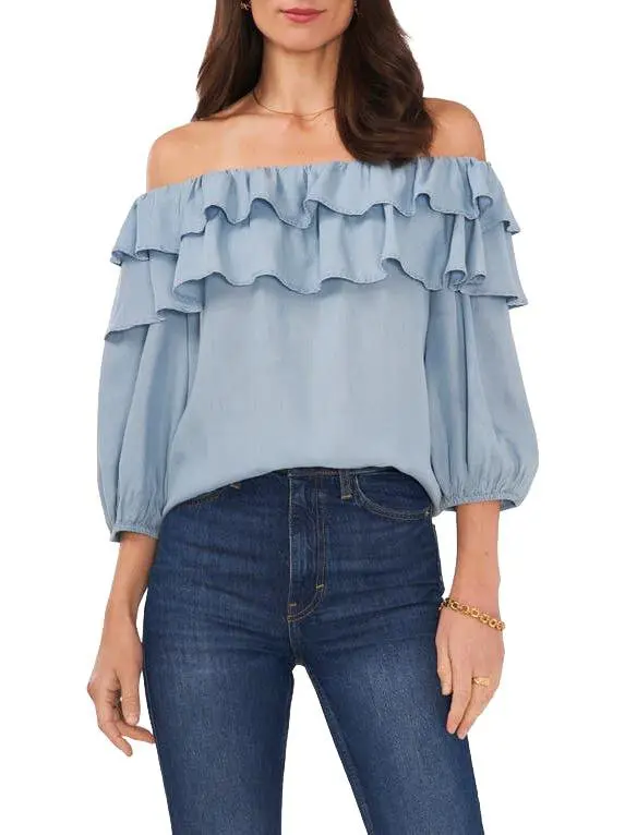 Chaus Ruffle Off-the-shoulder Top - Arctic Surf
