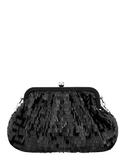 Nina June Sequin Frame Clutch - Black