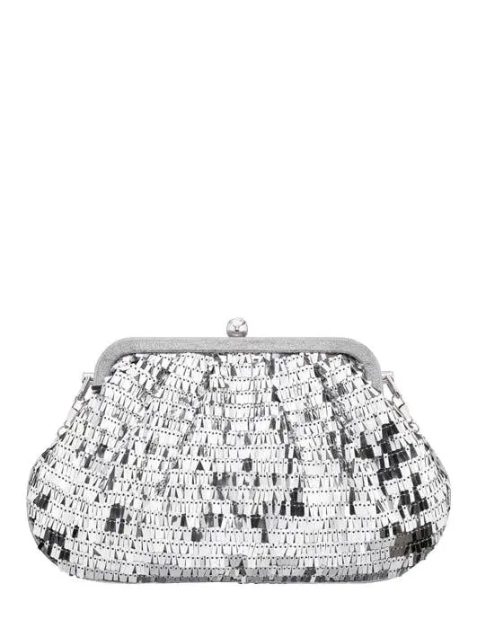 Nina June Sequin Frame Clutch - Silver
