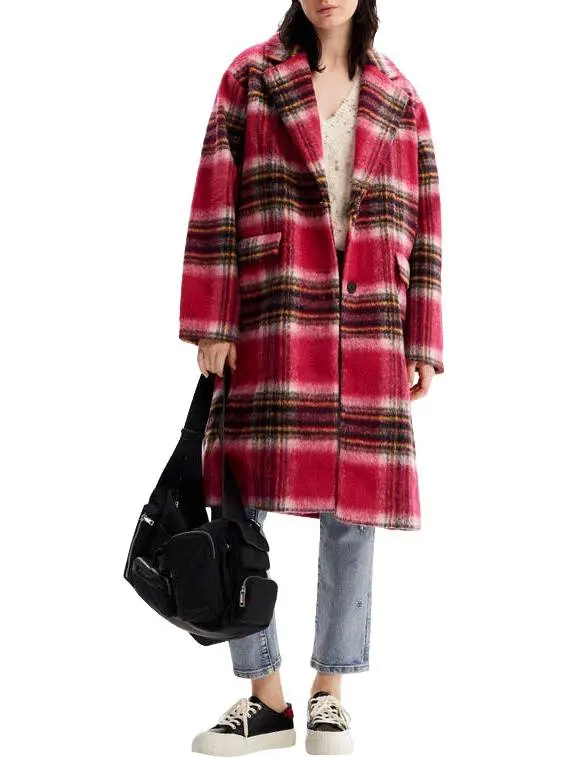 Desigual Tommy Plaid Overcoat - Red