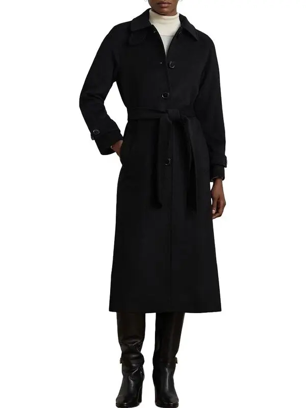 Ralph Lauren Wool Blend Trench Coat - Black