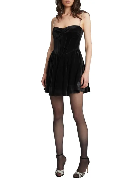 Bardot Elsie Jeweled Strap Stretch Velvet Cocktail Minidress - Black
