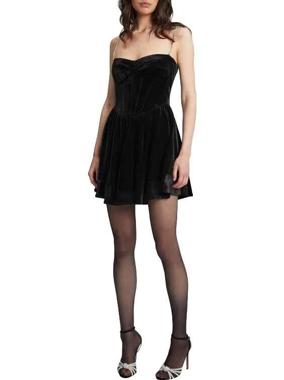 Bardot Stretch Velvet Cocktail Mini Dress - Black
