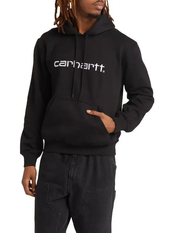 Carhartt Work In Progress Logo Embroidered Hooded Sweatshirt - Black/white