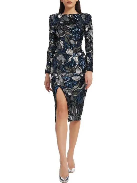 Dress The Population Natalie Sequin Body-con Dress - Navy Multi