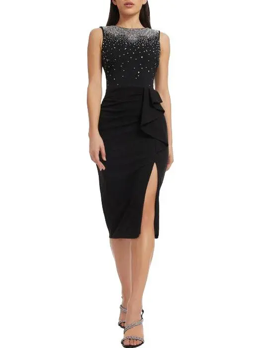 Dress The Population Emily Beaded Cocktail Dress - Black-silver