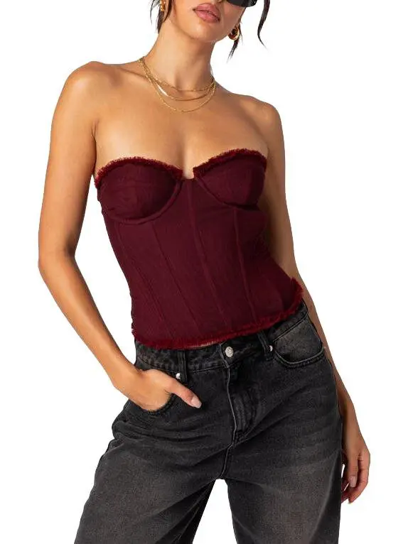 EDIKTED Deirdre Lace-up Corset Top - Burgundy