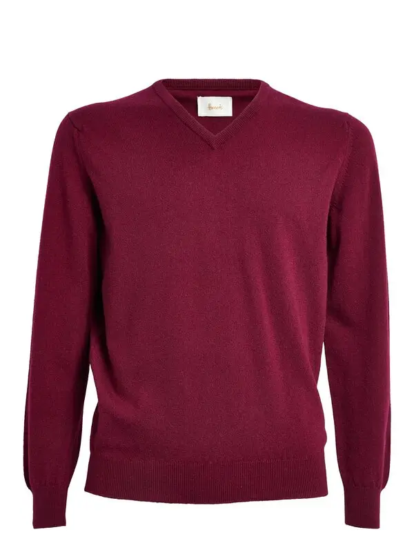 Harrods Cashmere V-neck Sweater - Burgundy