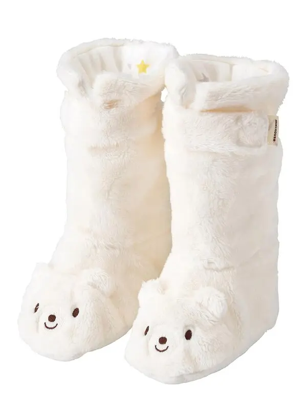 MIKI HOUSE Faux Fur Bear Booties - White
