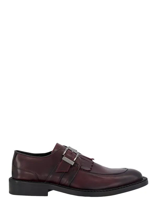 Karl Lagerfeld Paris Leather Fringe Monk Strap Loafers - Wine