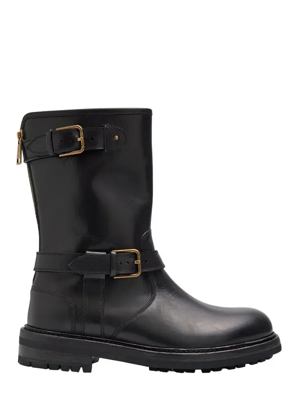 Dolce & Gabbana Bernini Leather Biker Boots - Blk