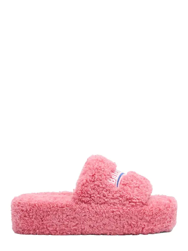 Balenciaga Furry Platform Sandals - Sweet Pink/ Bian/blu