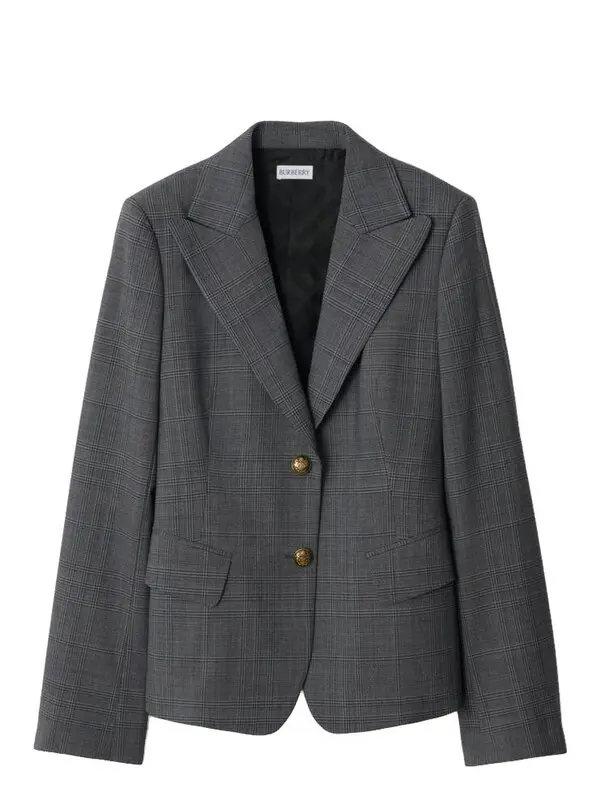 Burberry Check Wool Tailored Jacket - Silhouette Blue/granite Grey