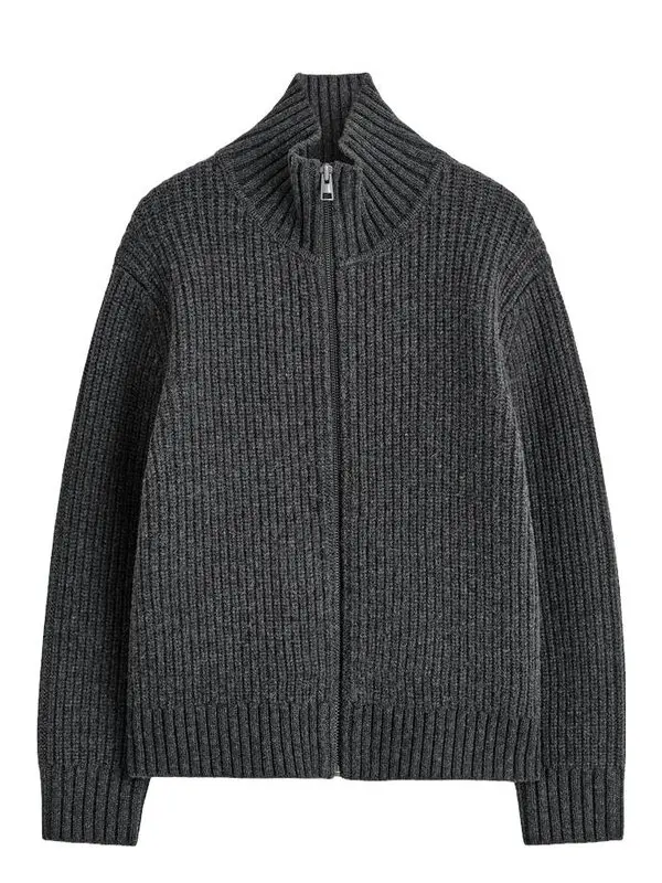 Cos Funnel-neck Knitted Wool Jacket - Gray