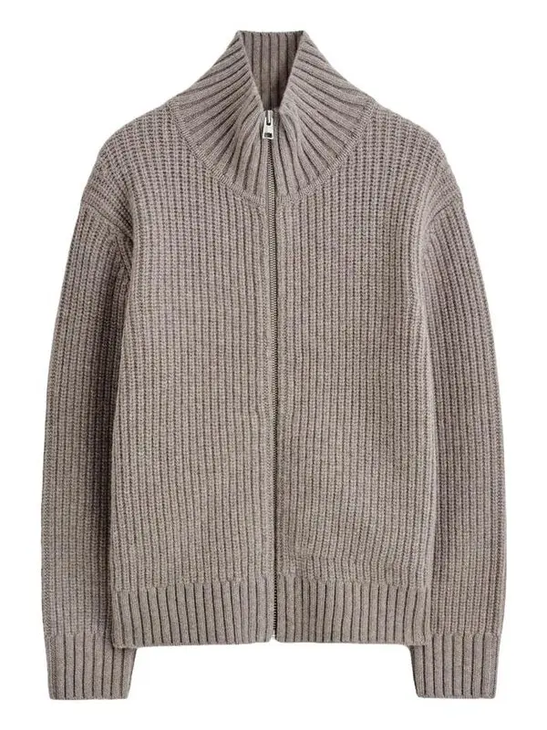 Cos Funnel-neck Knitted Wool Jacket - Gray