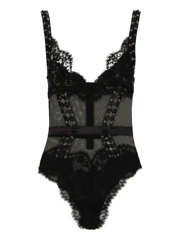 Dolce & Gabbana Floral-lace V-neck Bodysuit - Black