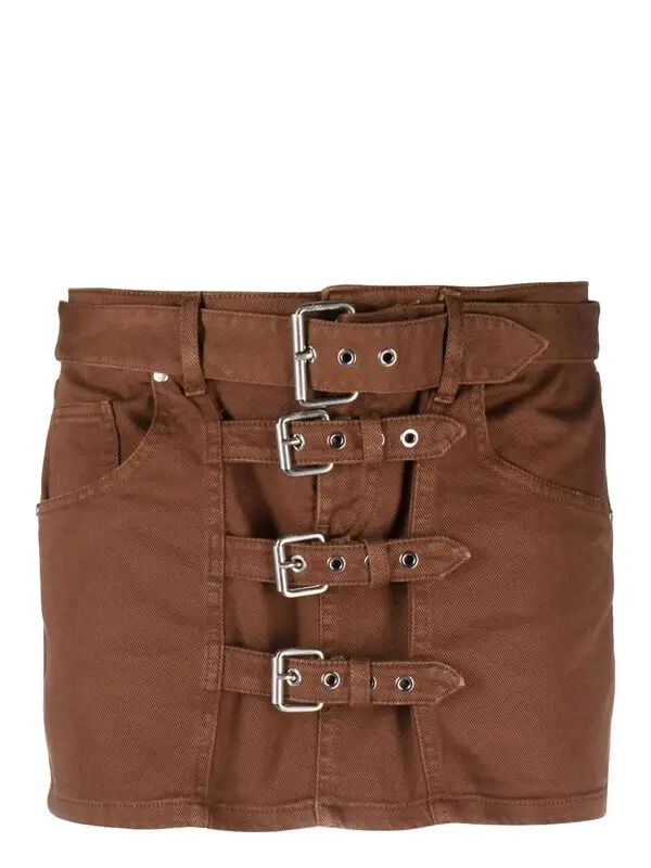 Blumarine Buckle-embellished Denim Miniskirt - Brown