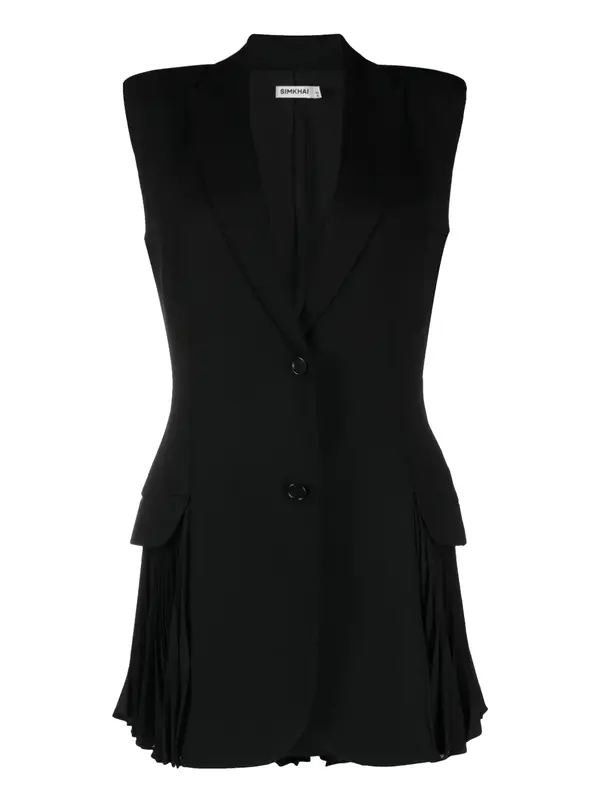 Simkhai Single-breasted Pleated Vest - Black