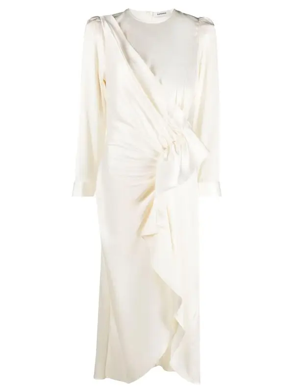 Sandro Asymmetric Satin Midi Dress - Neutrals