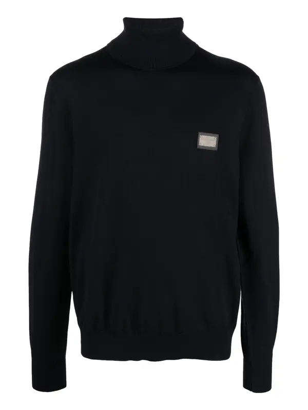 Dolce & Gabbana Logo-patch Roll-neck Jumper - Blue