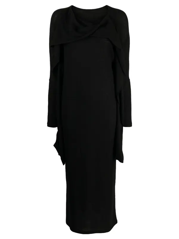 Yohji Yamamoto Twist-detail Wool Midi Dress - Black