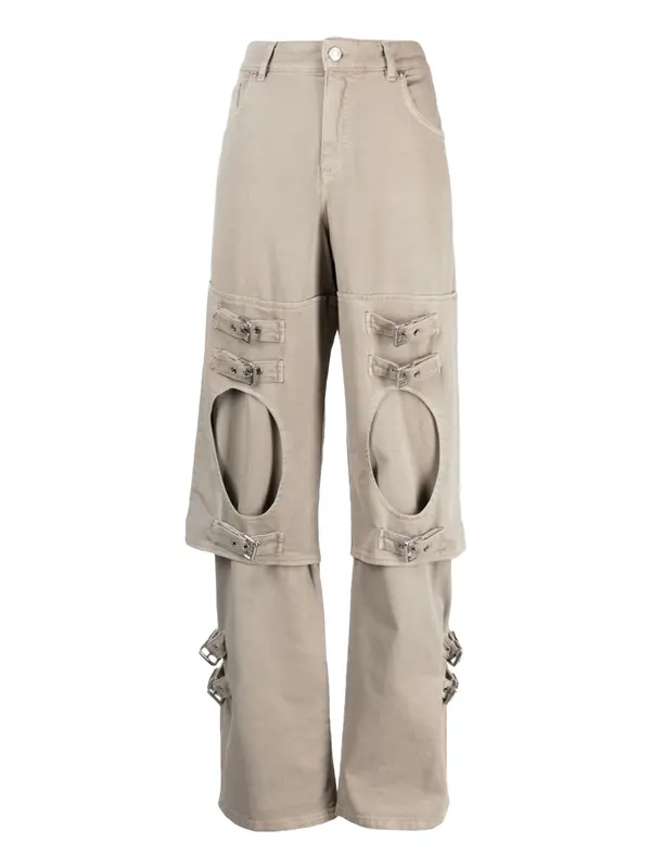 Blumarine Buckle Detailed Wide Leg Trousers - Grey